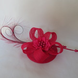 Cerise Pink Fascinator Bright Hot Fuchsia Pinks - Curl Feather Sinamay ...