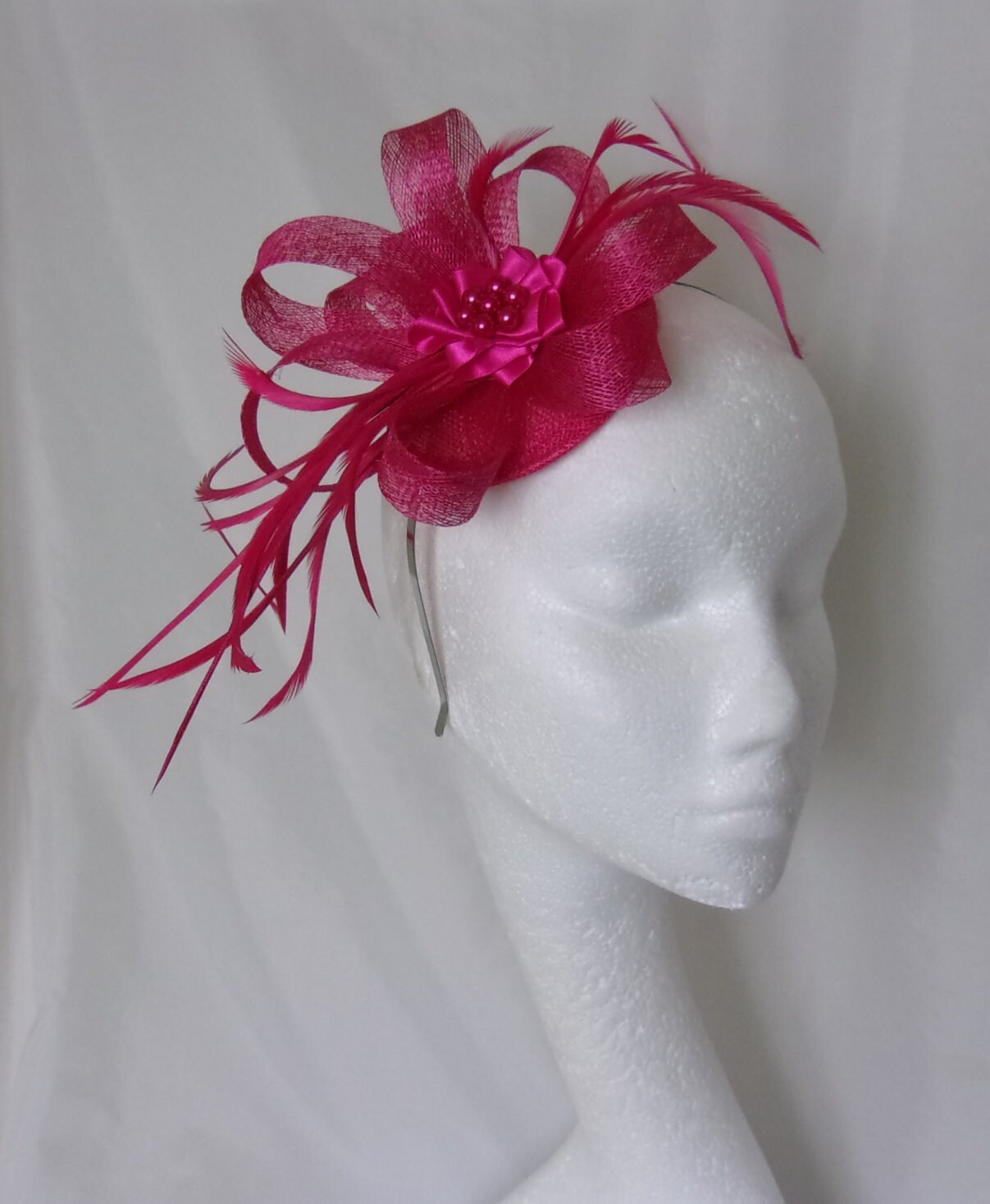 Raspberry Pink Fascinator Amaranth Cerise Sinamay Loop | Etsy UK