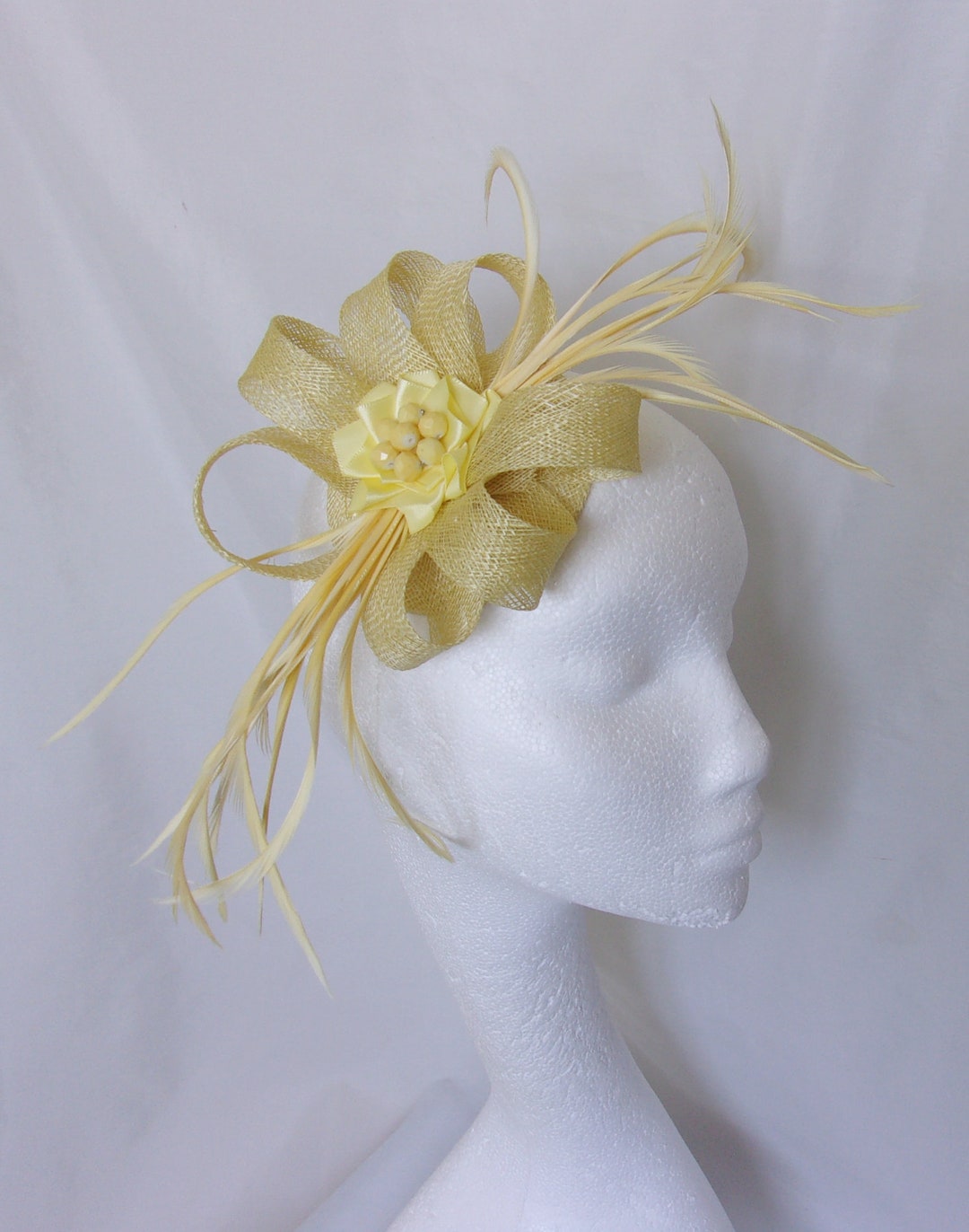 Yellow Fascinator Primrose Lemon Yellows Shades Sinamay Loop Feather ...