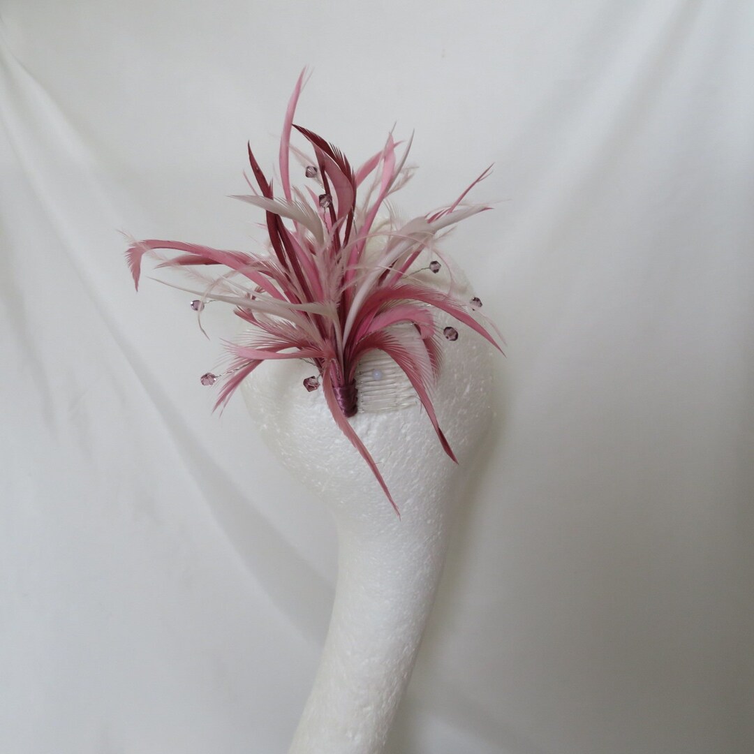 Shades of Pale Pink Dusky Rose Ombre Feather Comb Fascinator Regency ...