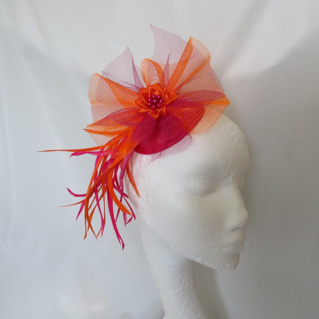 Bright Orange and Raspberry Cerise Pink Feather Crinoline Tulle Bow ...