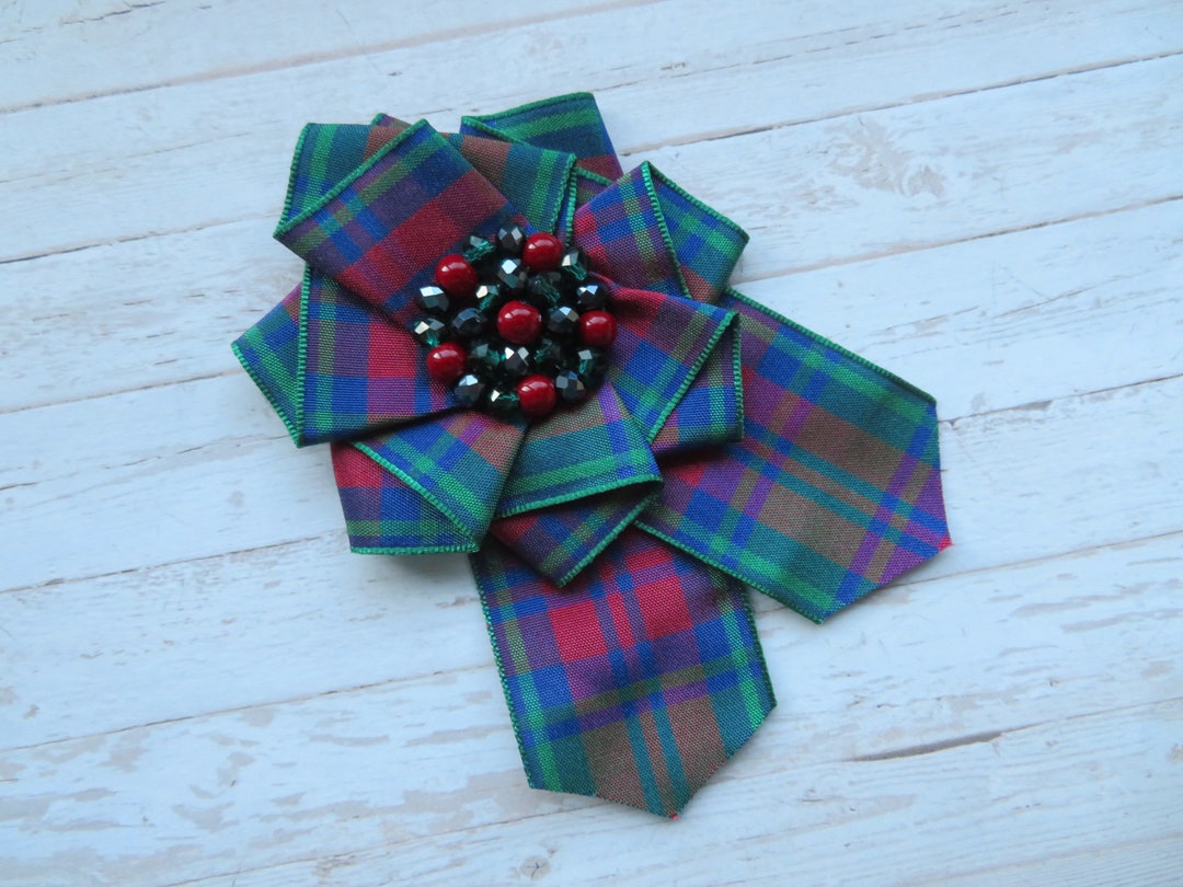 Lindsay Tartan Large Ruffle Rosette and Crystals Brooch Pin Scottish ...