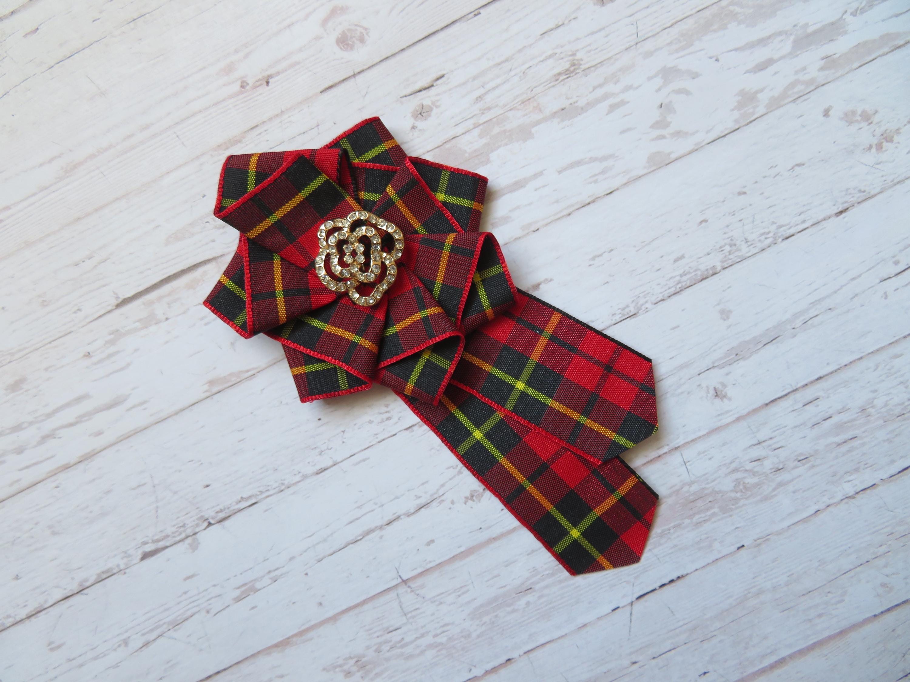 Wallace Red Modern and Black Tartan Ruffle Rosette Mini Brooch Pin ...
