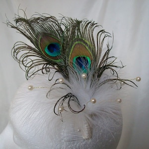 Cream Ivory Peacock Fascinator - Victoriana Feather & Pearl Vintage ...