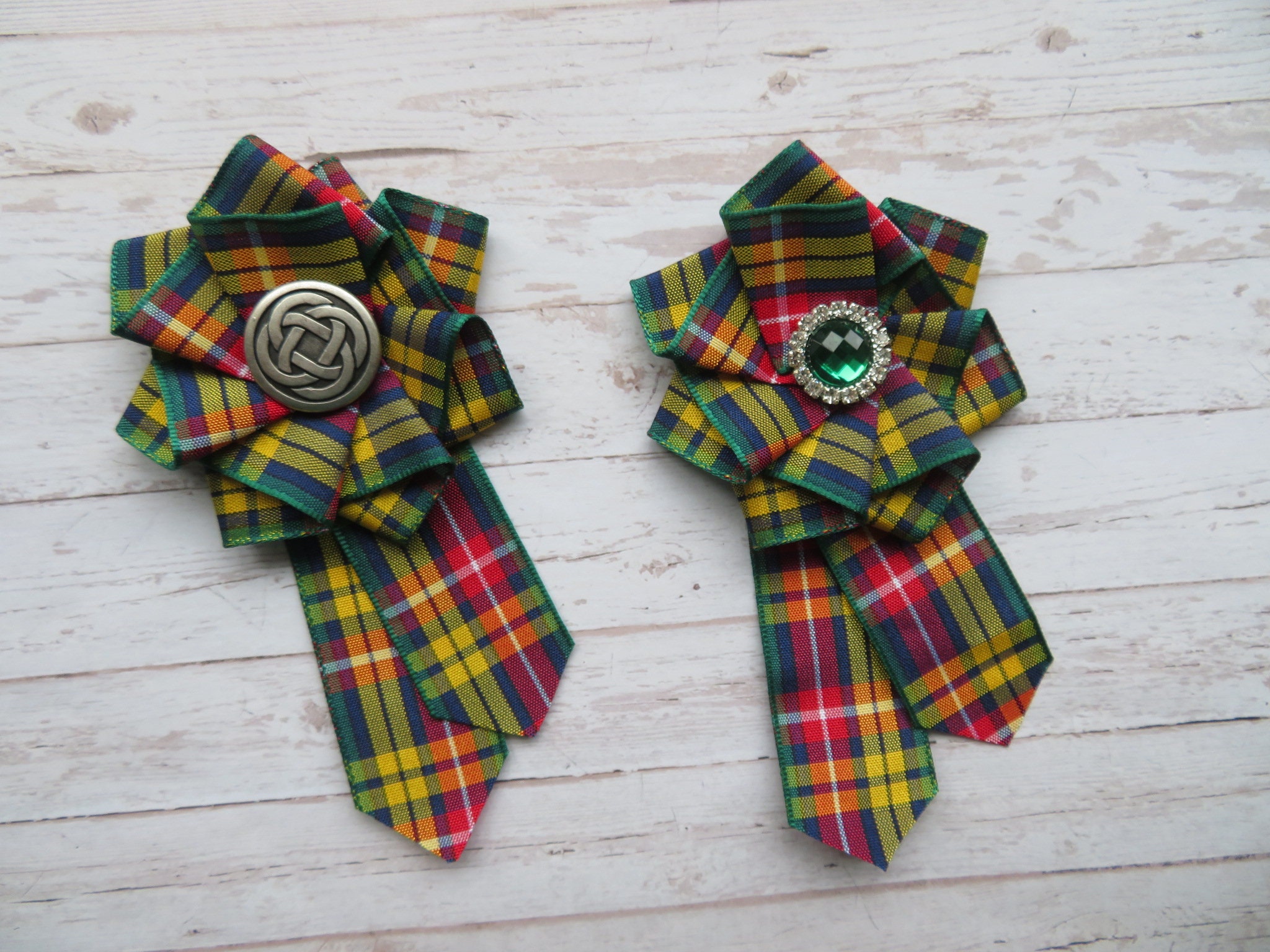 Buchanan Tartan Ruffle Rosette Mini Brooch Pin Scottish Highland Plaid ...