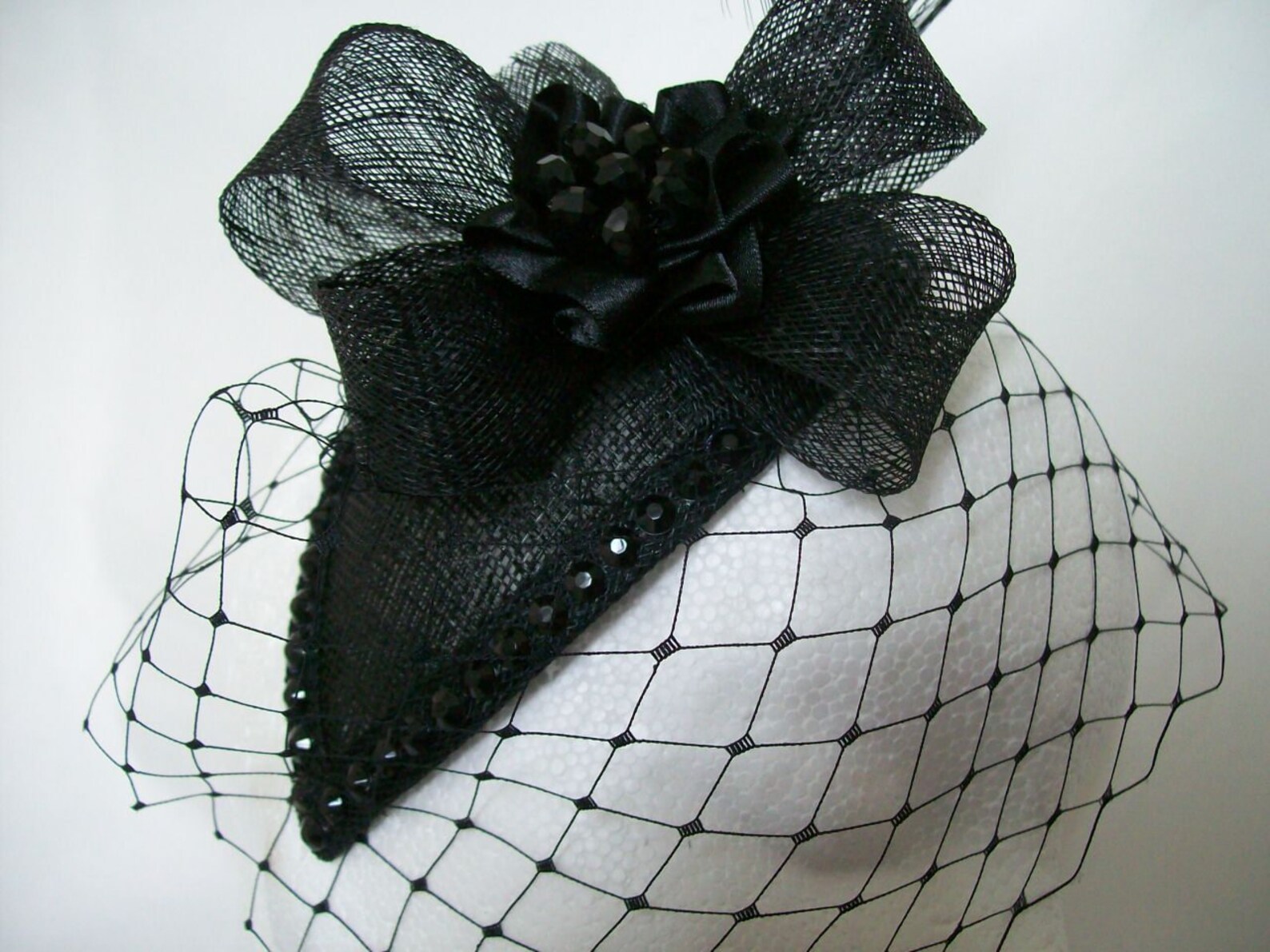 Black Crystal Fascinator Veiled Crystals or Pearl Studded Teardrop ...