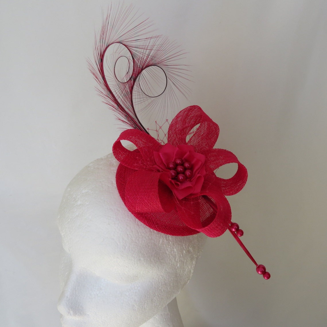 Cerise Pink Fascinator Bright Hot Fuchsia Pinks - Curl Feather Sinamay ...