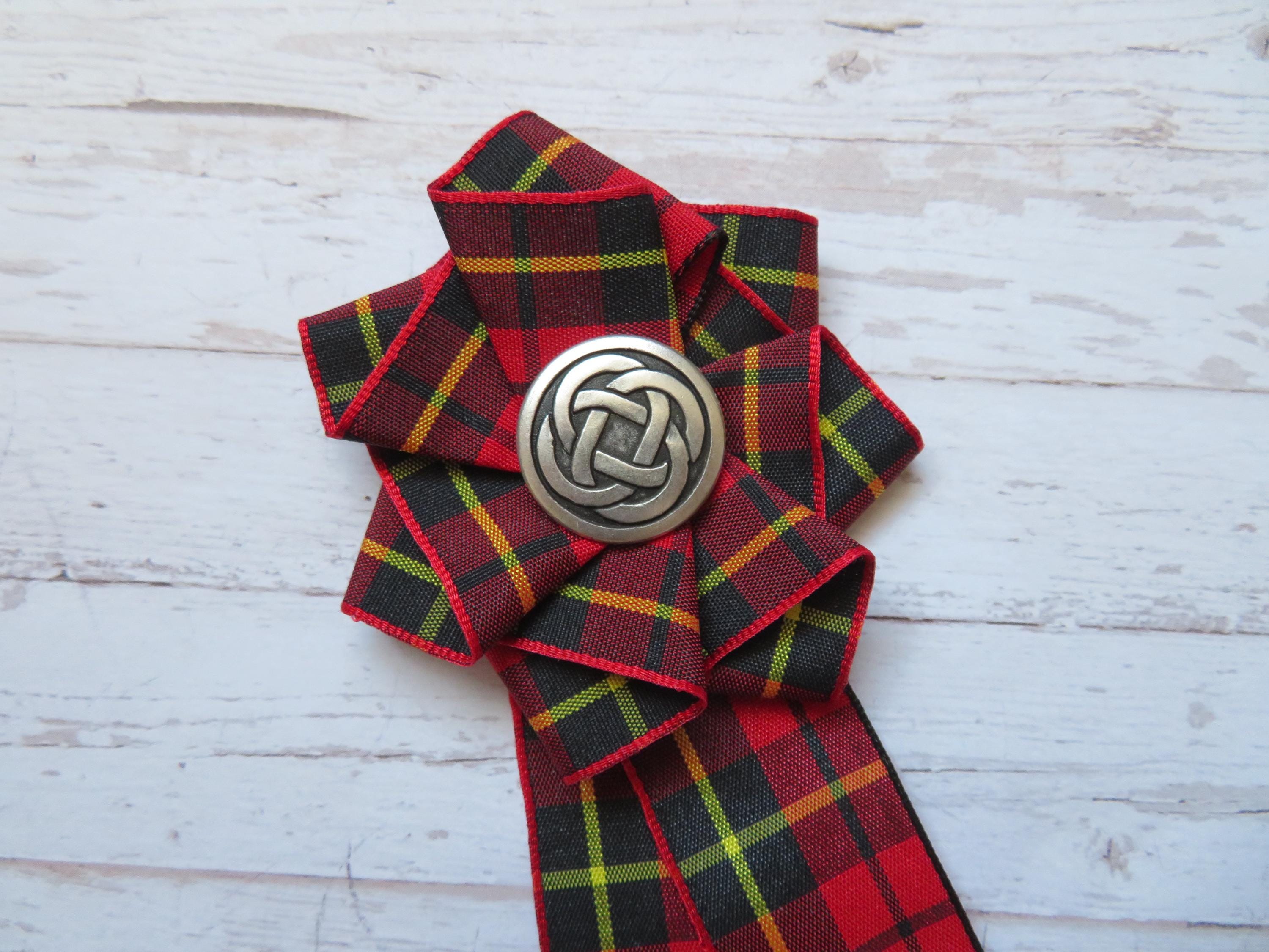 Wallace Red Modern and Black Tartan Ruffle Rosette Mini Brooch Pin ...