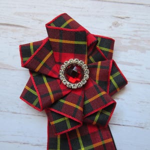 Wallace Red Modern and Black Tartan Ruffle Rosette Mini Brooch Pin ...