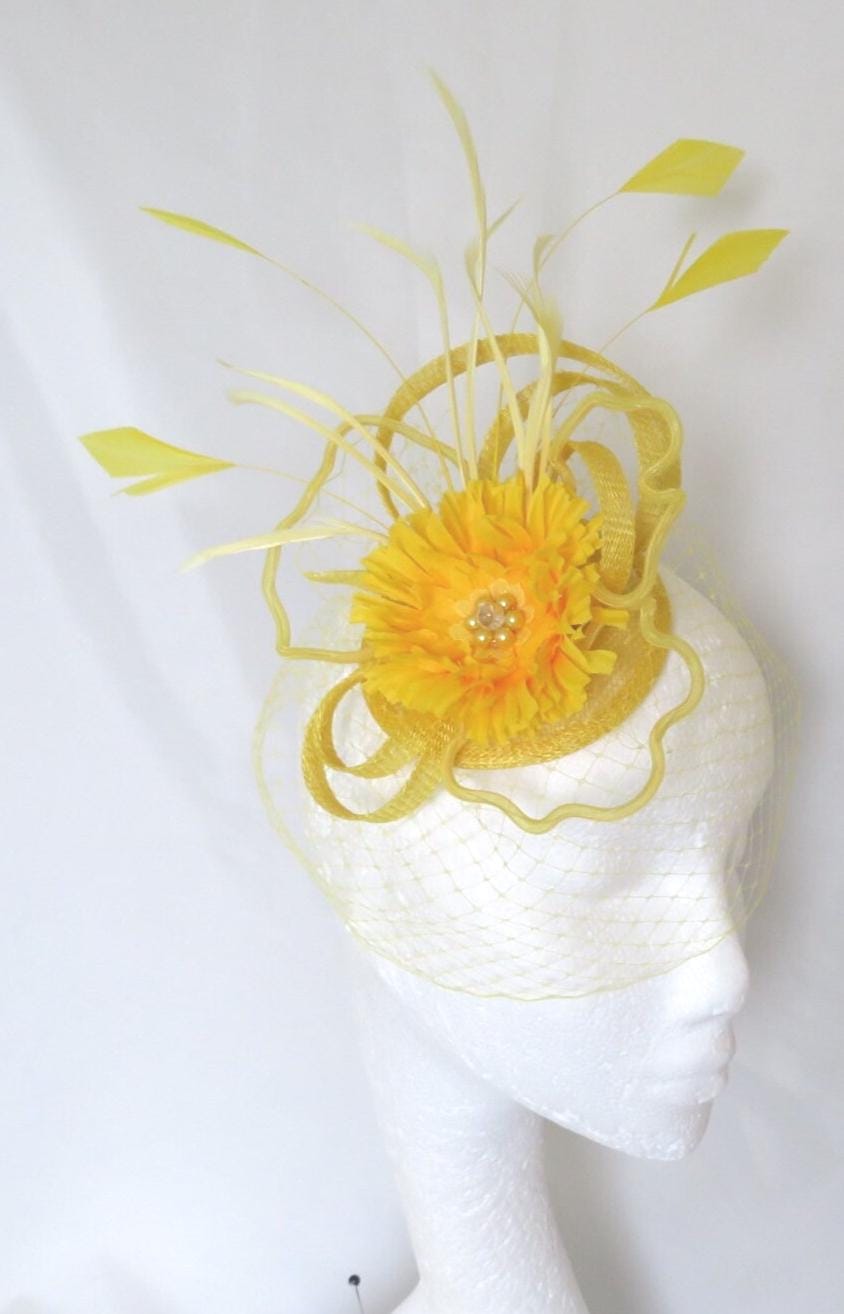 Yellow Bespoke Fascinator Hat Canary Buttercup Daisy Flower Cocktail ...