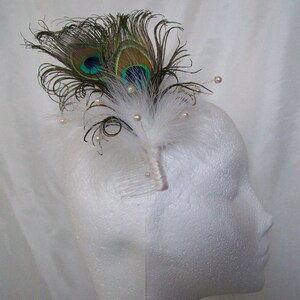 Cream Ivory Peacock Fascinator - Victoriana Feather & Pearl Vintage ...