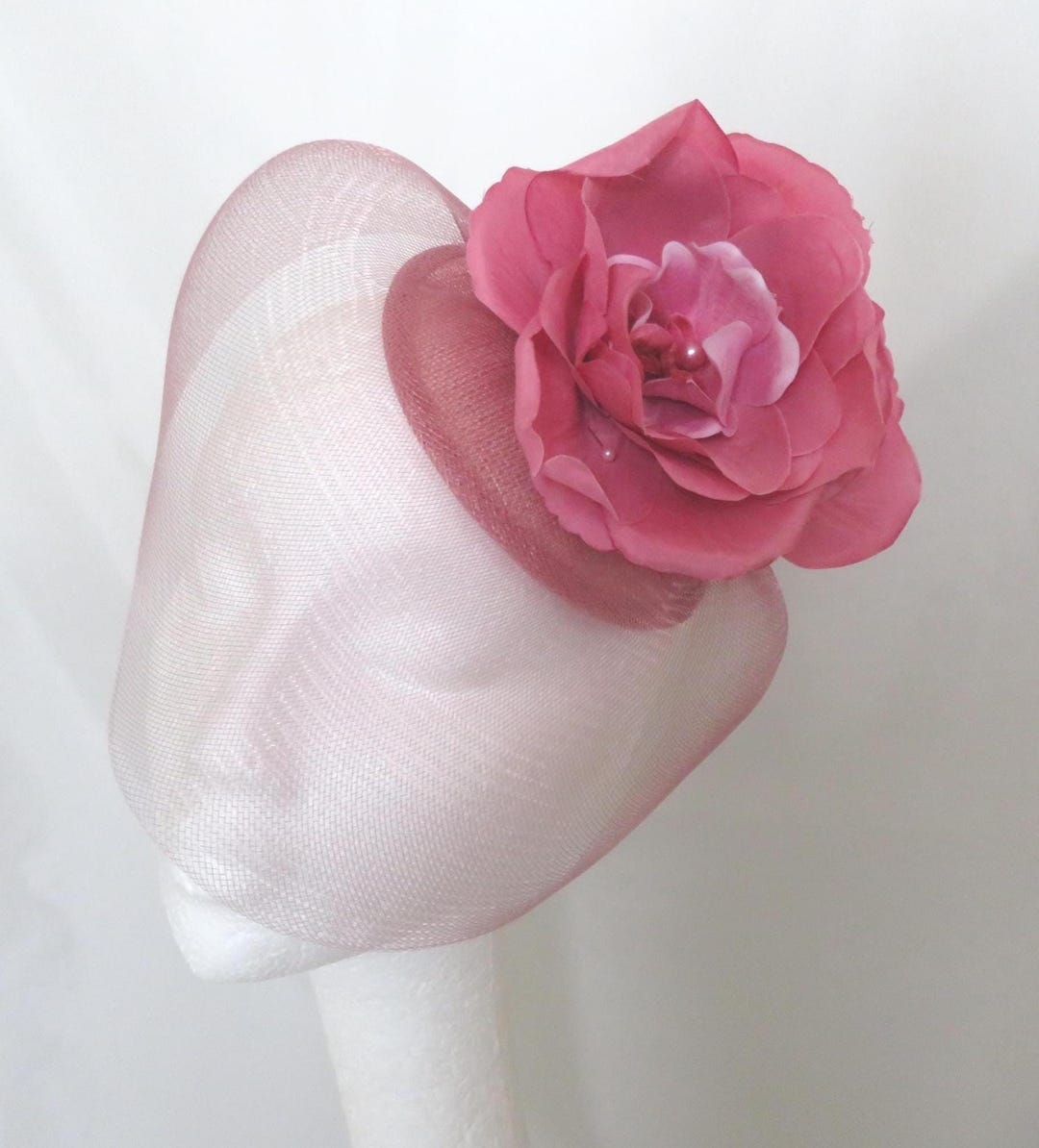 Dusky Wispy Pink Tea Rose Floral Flower Crinoline Veil Fascinator ...