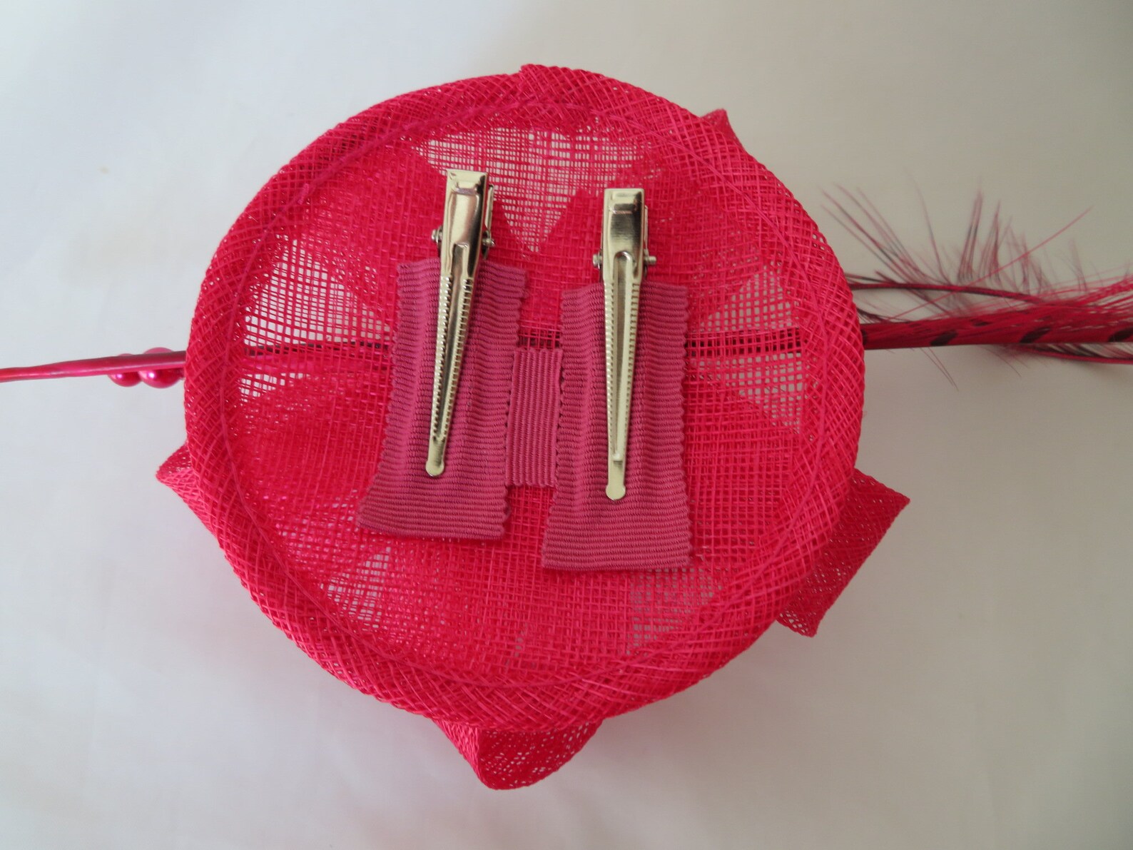 Cerise Pink Fascinator Bright Hot Fuchsia Pinks - Curl Feather Sinamay ...