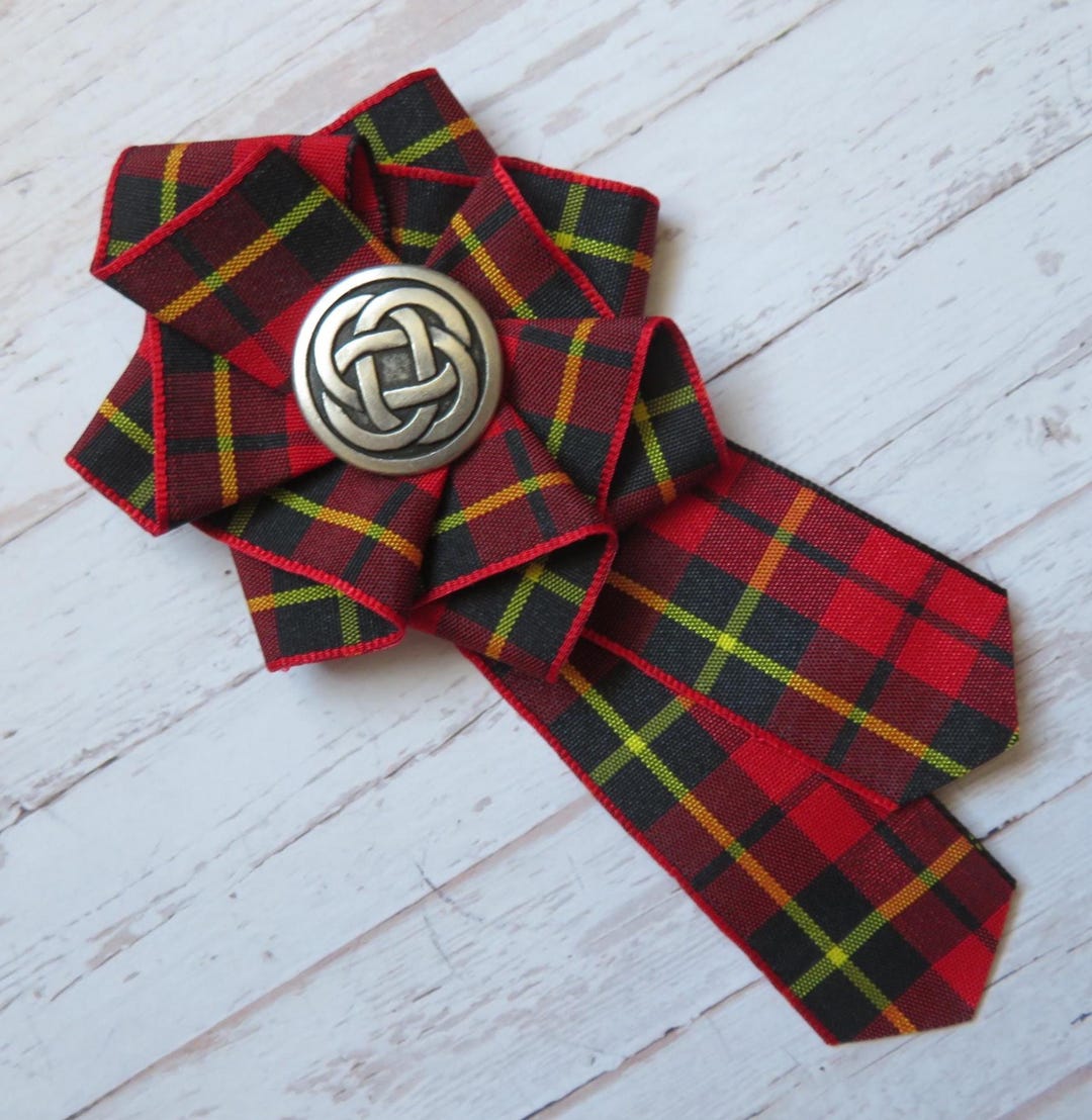 Wallace Red Modern and Black Tartan Ruffle Rosette Mini Brooch Pin ...