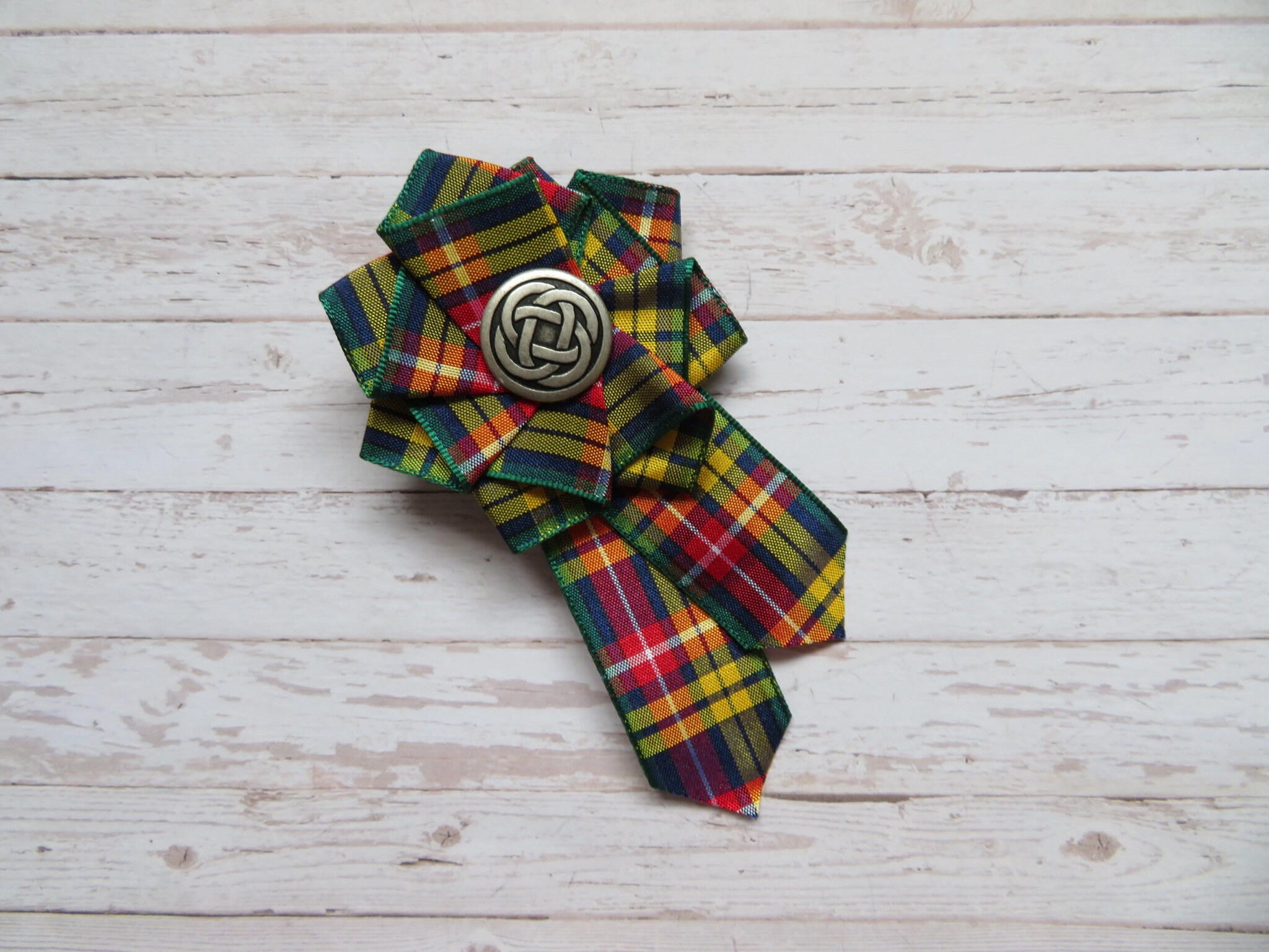 Buchanan Tartan Ruffle Rosette Mini Brooch Pin Scottish Highland Plaid ...
