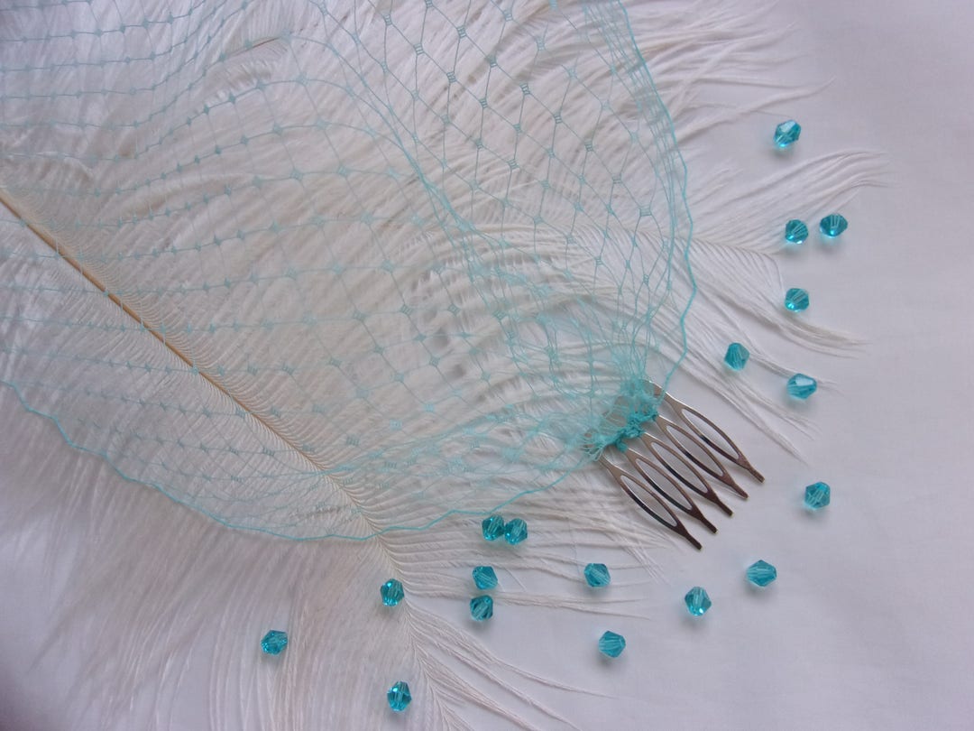 Turquoise Birdcage Veil Light or Dark Azure Blue Bandeau Wedding Bridal ...