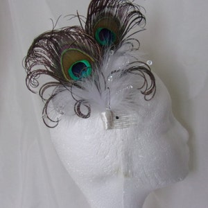 Cream Ivory Peacock Fascinator - Victoriana Feather & Pearl Vintage ...