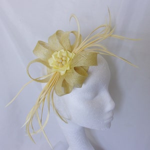 Yellow Fascinator Primrose Lemon Yellows Shades Sinamay Loop Feather ...