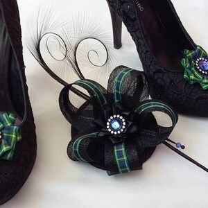 Tartan Fascinator - Black Feather Plaid Sinamay Mini Hat Headpiece ...