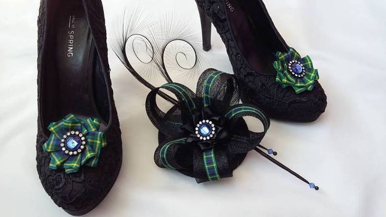 Tartan Fascinator - Black Feather Plaid Sinamay Mini Hat Headpiece ...