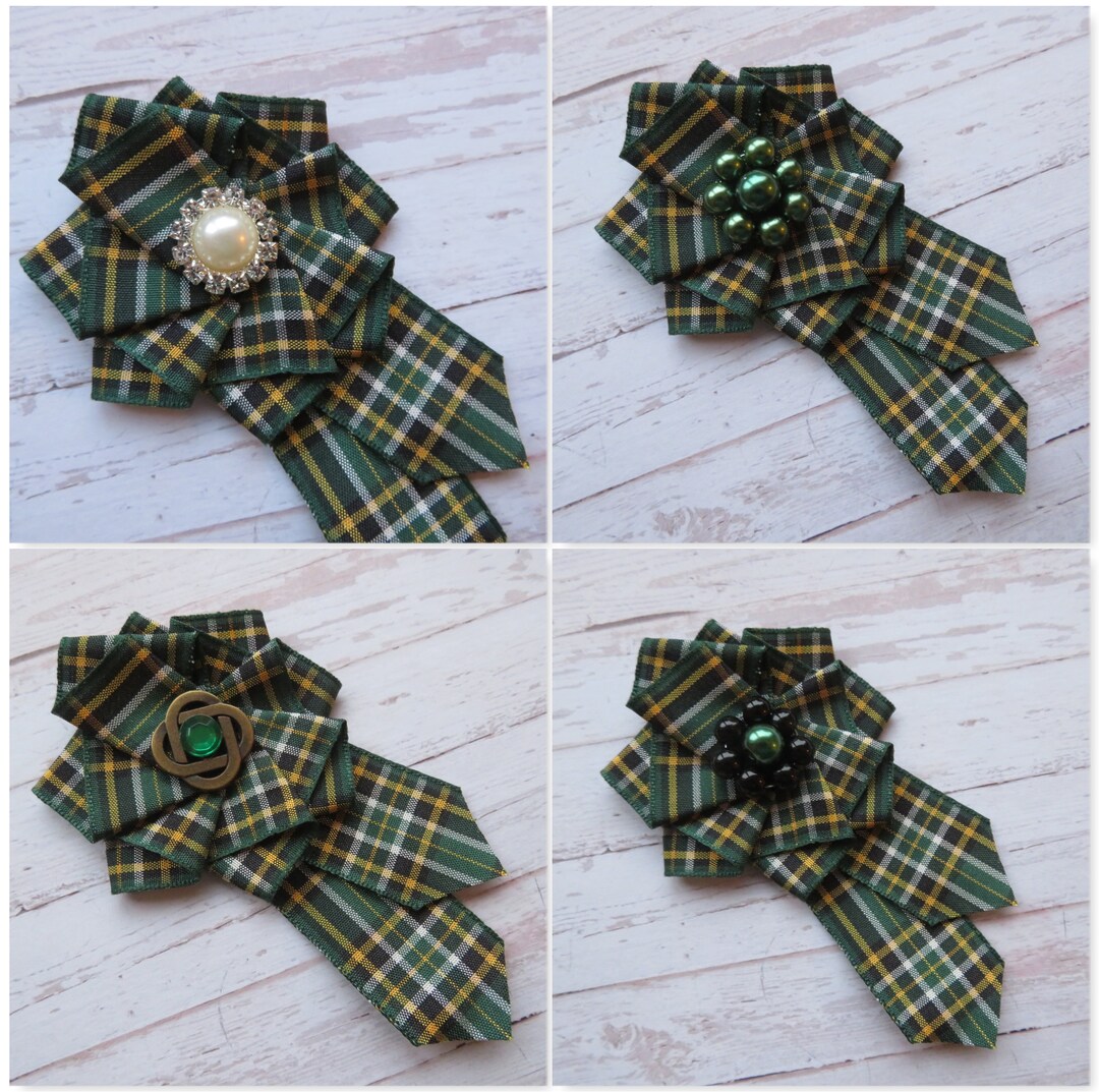 Irish National Tartan Ruffle Rosette Mini Brooch Pin Ireland St ...