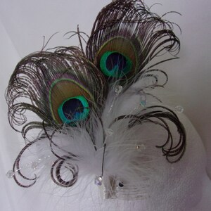 Cream Ivory Peacock Fascinator - Victoriana Feather & Pearl Vintage ...