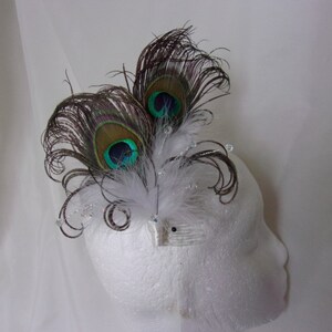 Cream Ivory Peacock Fascinator - Victoriana Feather & Pearl Vintage ...