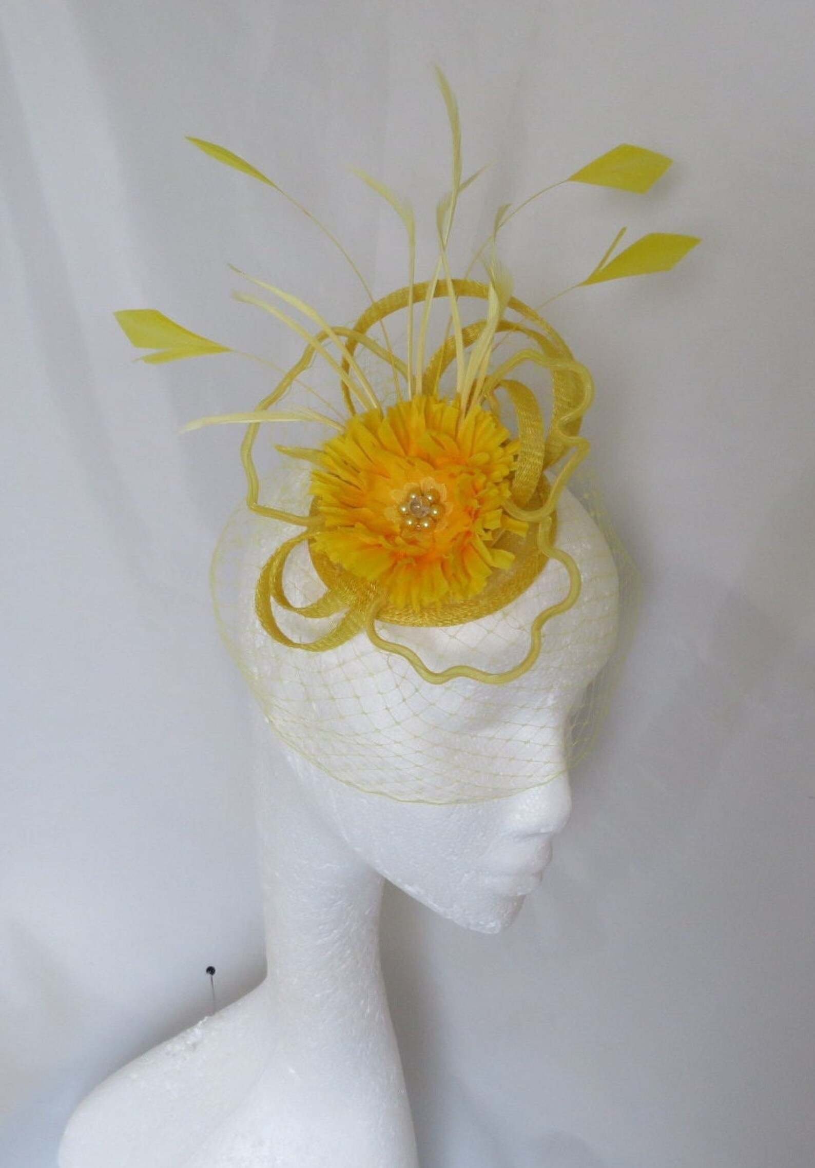 Yellow Bespoke Fascinator Hat Canary Buttercup Daisy Flower Cocktail ...