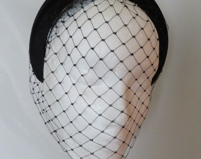 Elegant Black Padded Velvet Halo Headband and Merry Widow Face Veil ...