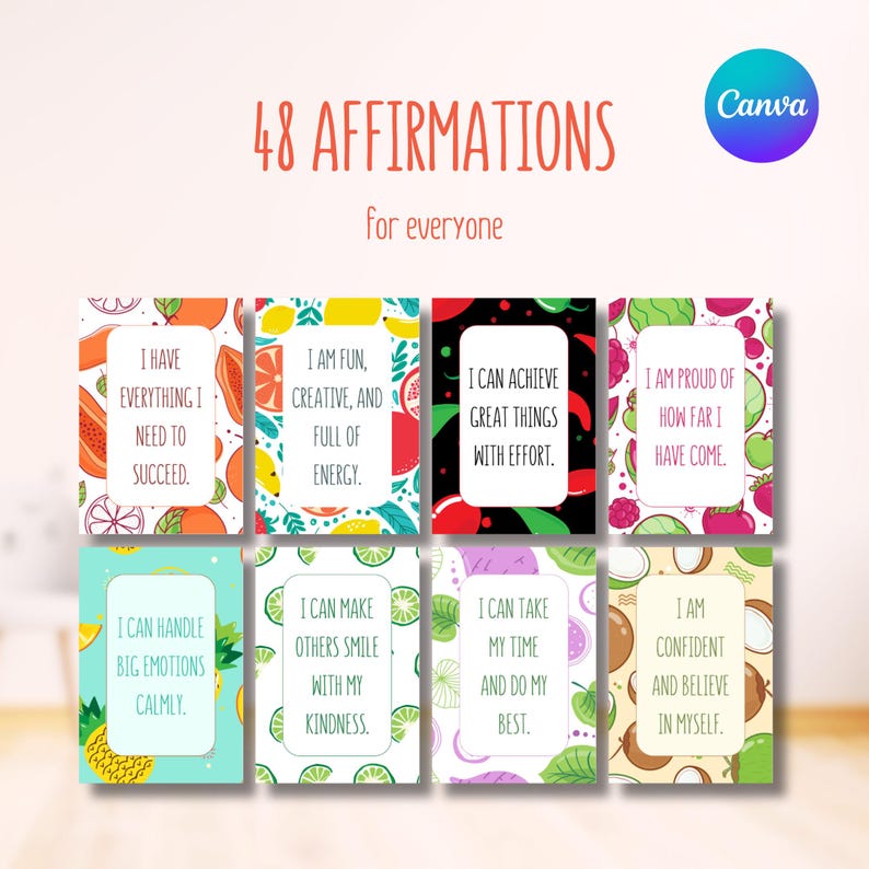 Affirmation Cards: 48 Printable Positive Mindset Mini-cards (digital ...