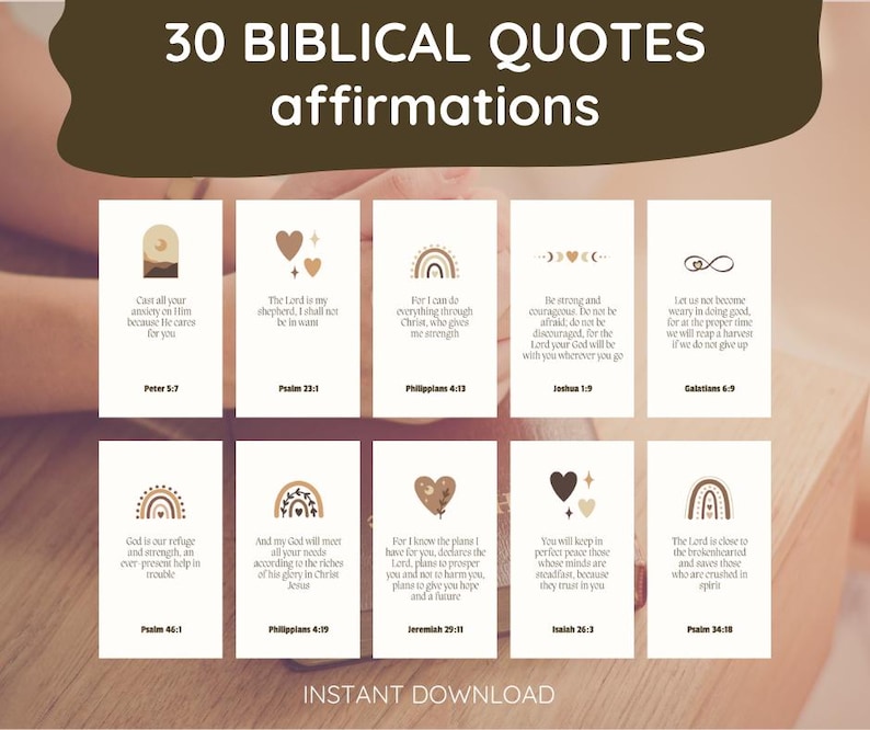 Printable Biblical Affirmation Cards – 30 Scripture Verses - Etsy