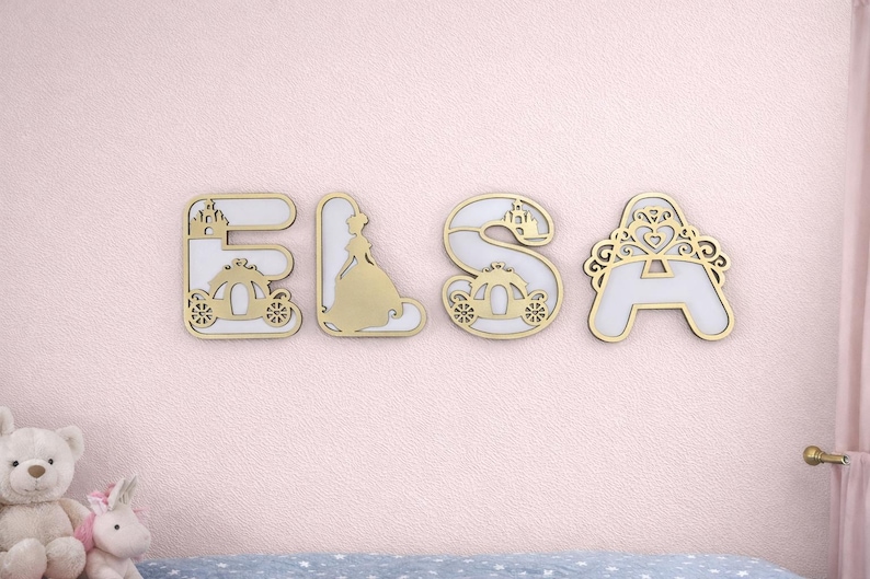 Letras de madera con temática de princesa, letrero con nombre ...