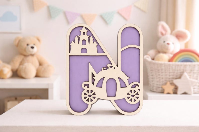 Letras de madera con temática de princesa, letrero con nombre ...