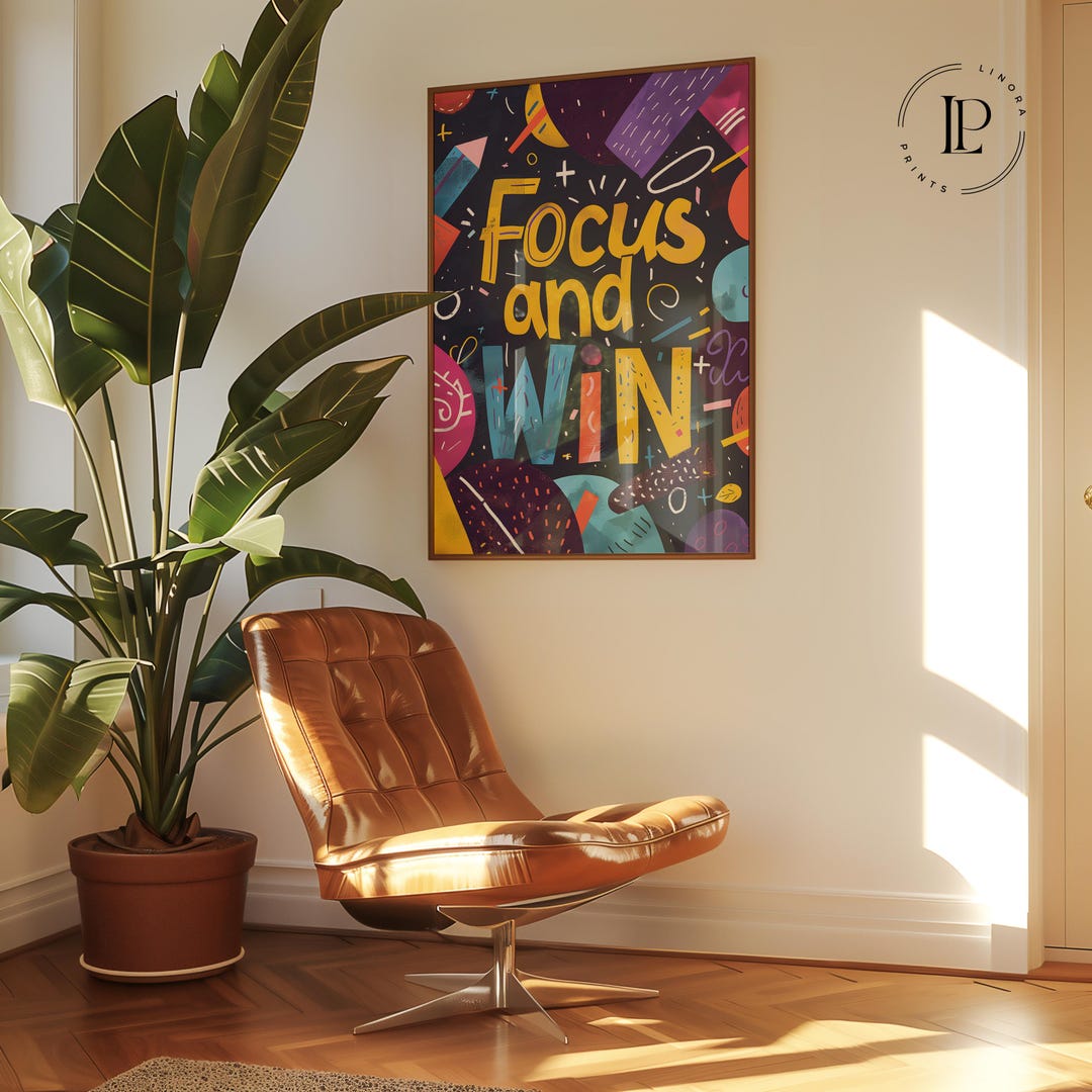 Focus and Win Poster – Colorful Typography Wall Art, Motivational Art ...