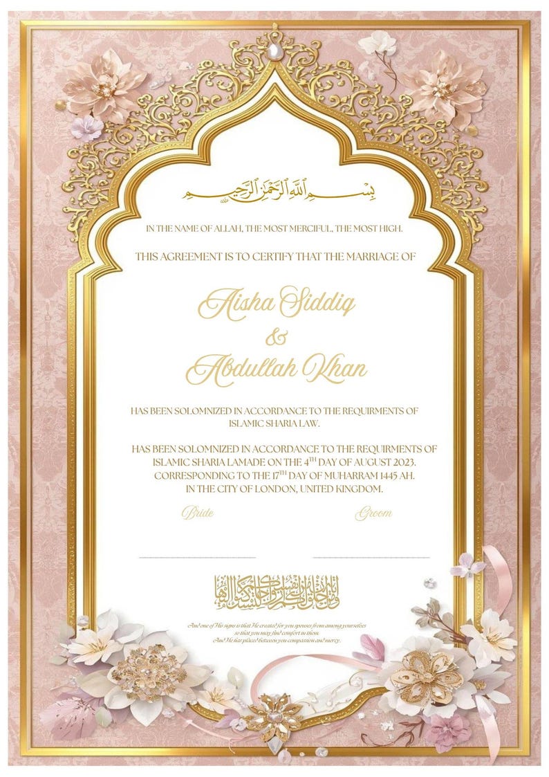 Editable Nikkah Contract Certificate, Wedding Design (CANVA) - Etsy