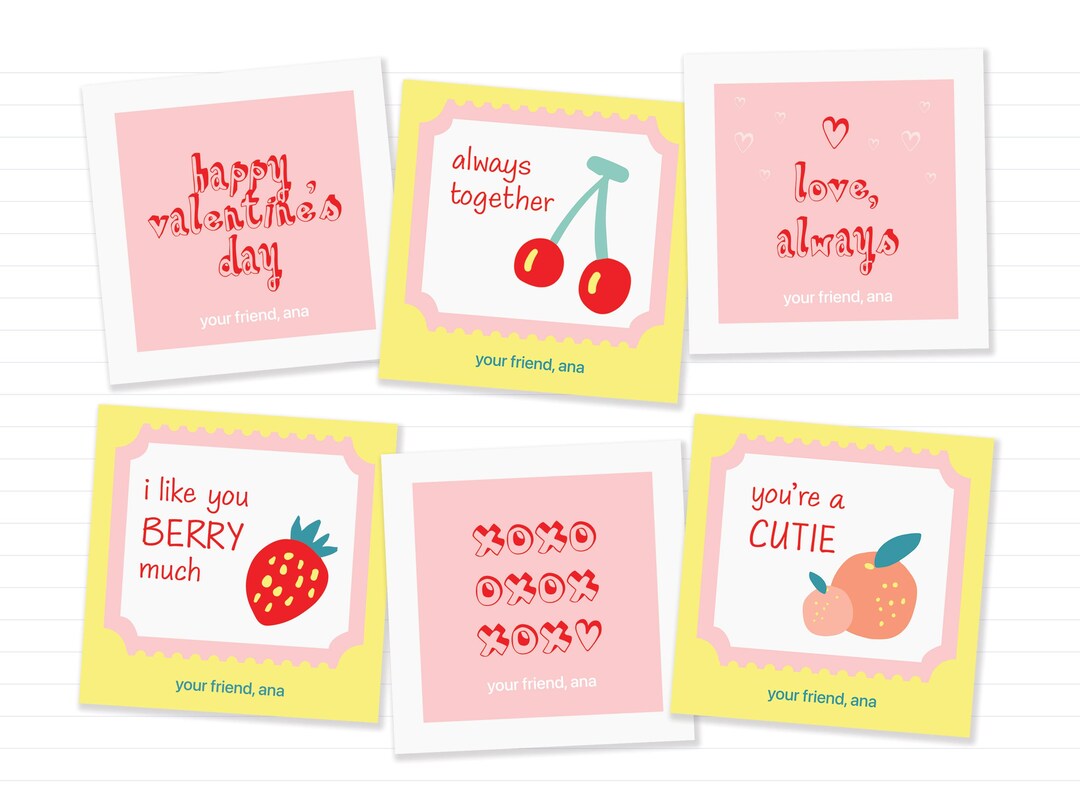 Fruit-themed Valentine’s Day Cards – Printable Square Valentines for ...