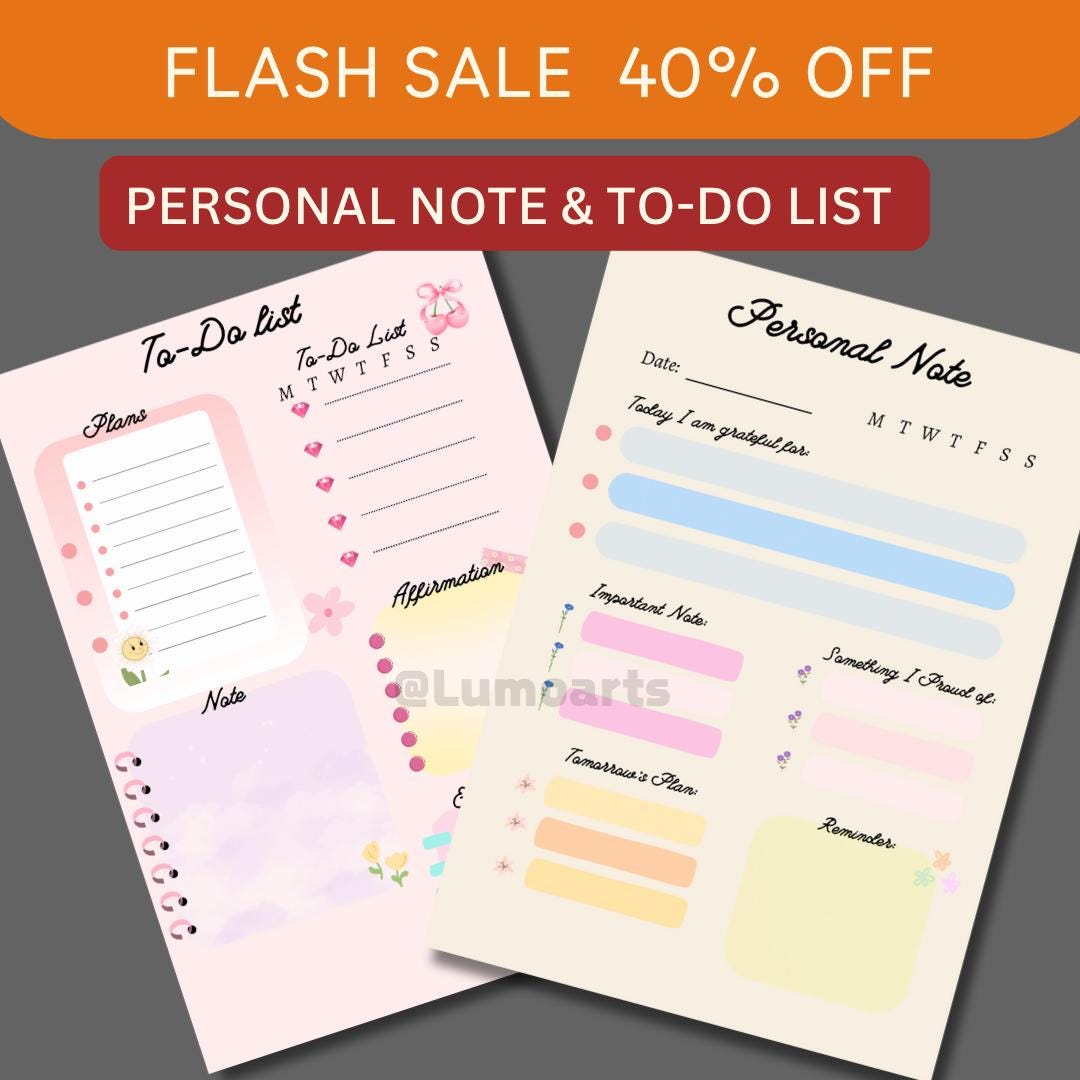 Printable Coloured To-do List & Personal Notes- Quick Notes - Quick Jot ...