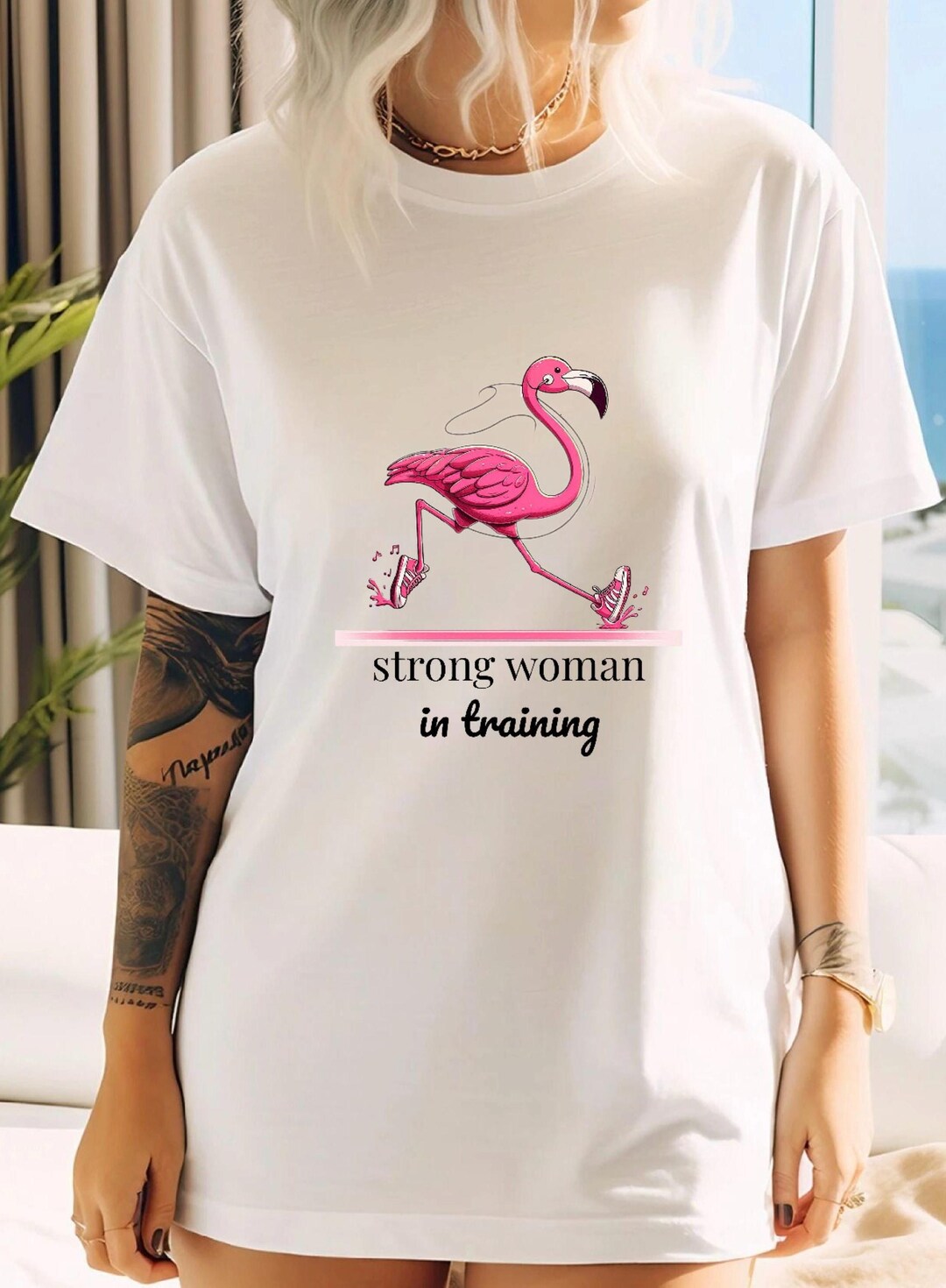 Comfort Colors Strong Woman T-shirt, Funny Flamingo Workout Shirt, Pink ...