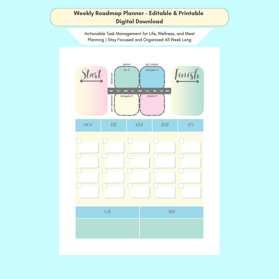 Weekly Roadmap Planner | Digital Download, Editable & Printable ...