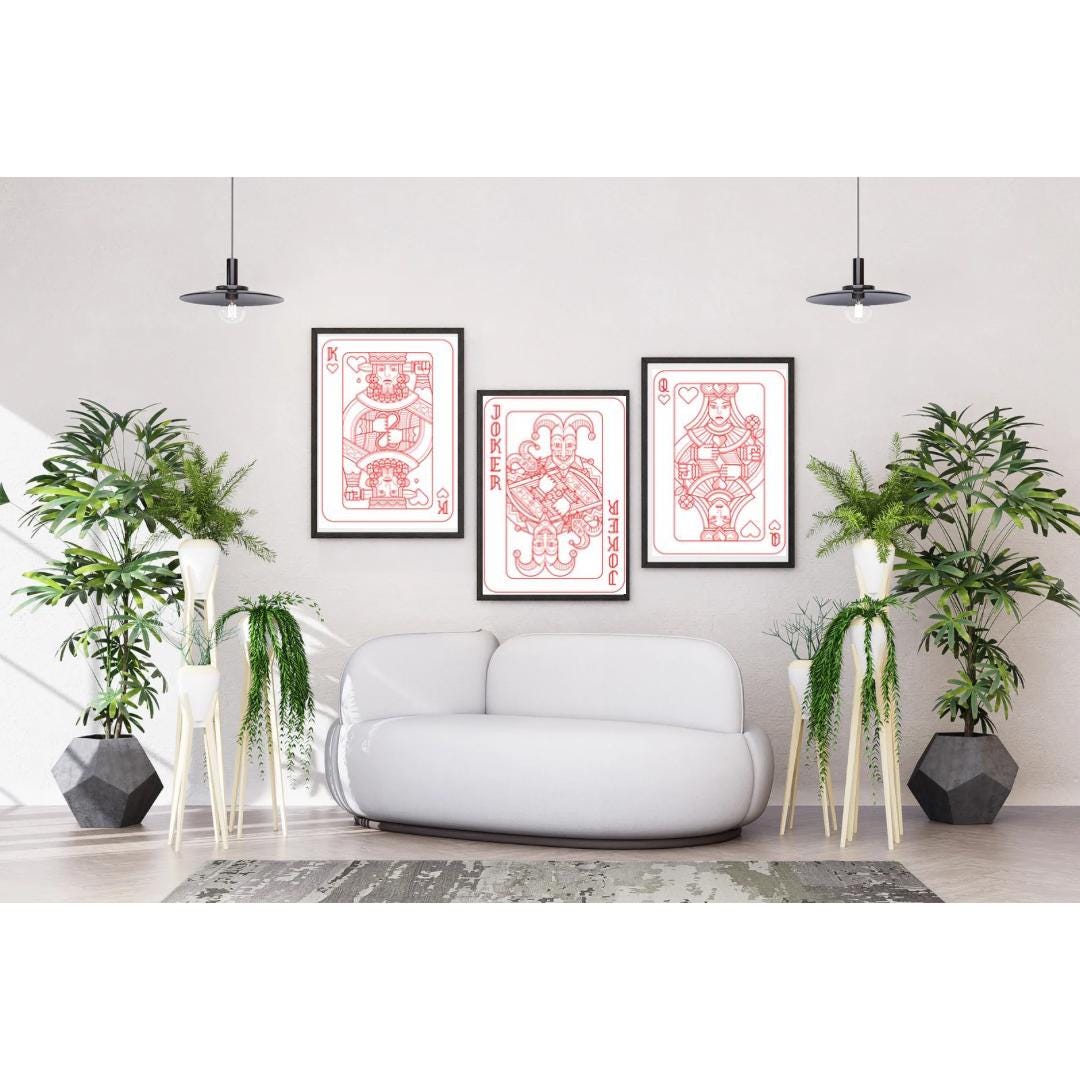 Playing Card Wall Art Set of 3, Playing Card Room Decor, King Wall Art ...