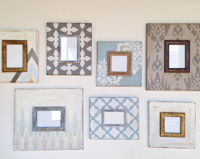 Blue and Metallic Gallery Foyer Wall Set of Distressed Frames - Etsy