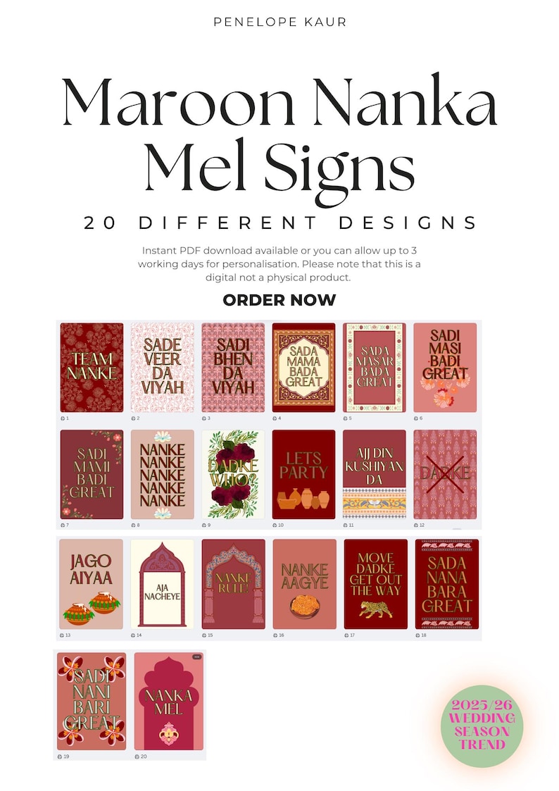 Punjabi Wedding Sign Template Set: Maroon Jaggo, Maaiyan, Sangeet (PDF ...