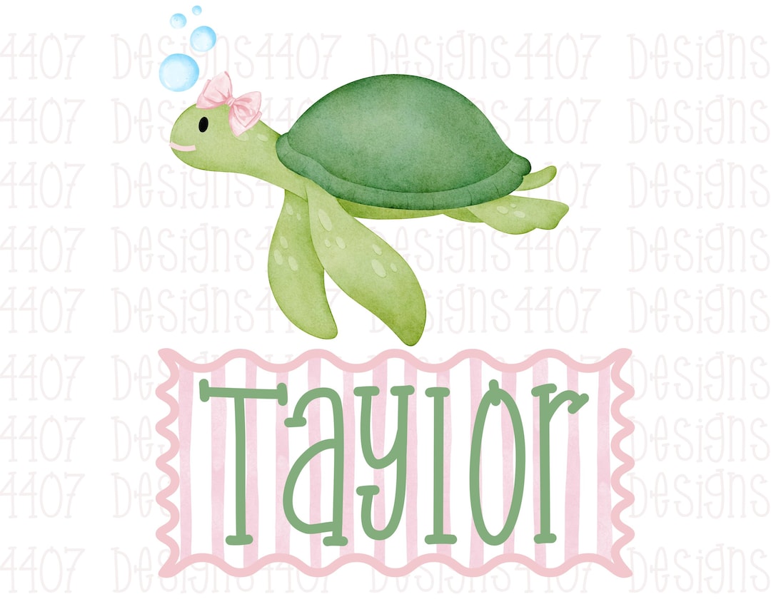 Girl Turtle and Bow With Name Plate / Girly Spring PNG Designs / Spring ...