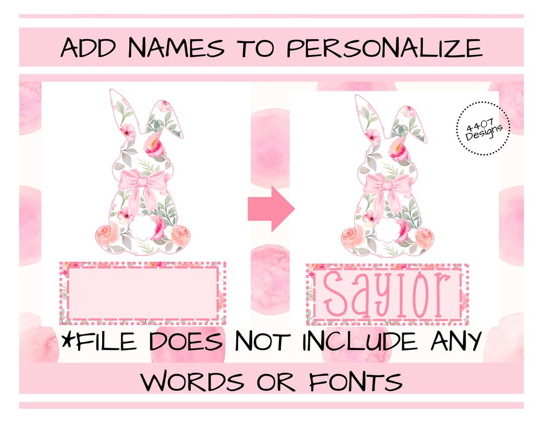 Floral Easter Bunny With Name Plate PNG File, Sublimation Designs ...