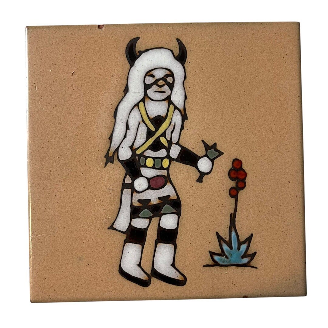 Vintage Native American Ceramic Tile Trivet Handcrafted Wall Art Decor ...