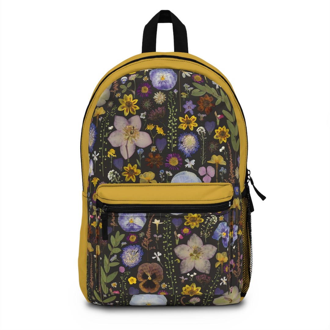 Floral Print Back to School Backpack - Bright Pressed Flower Design ...
