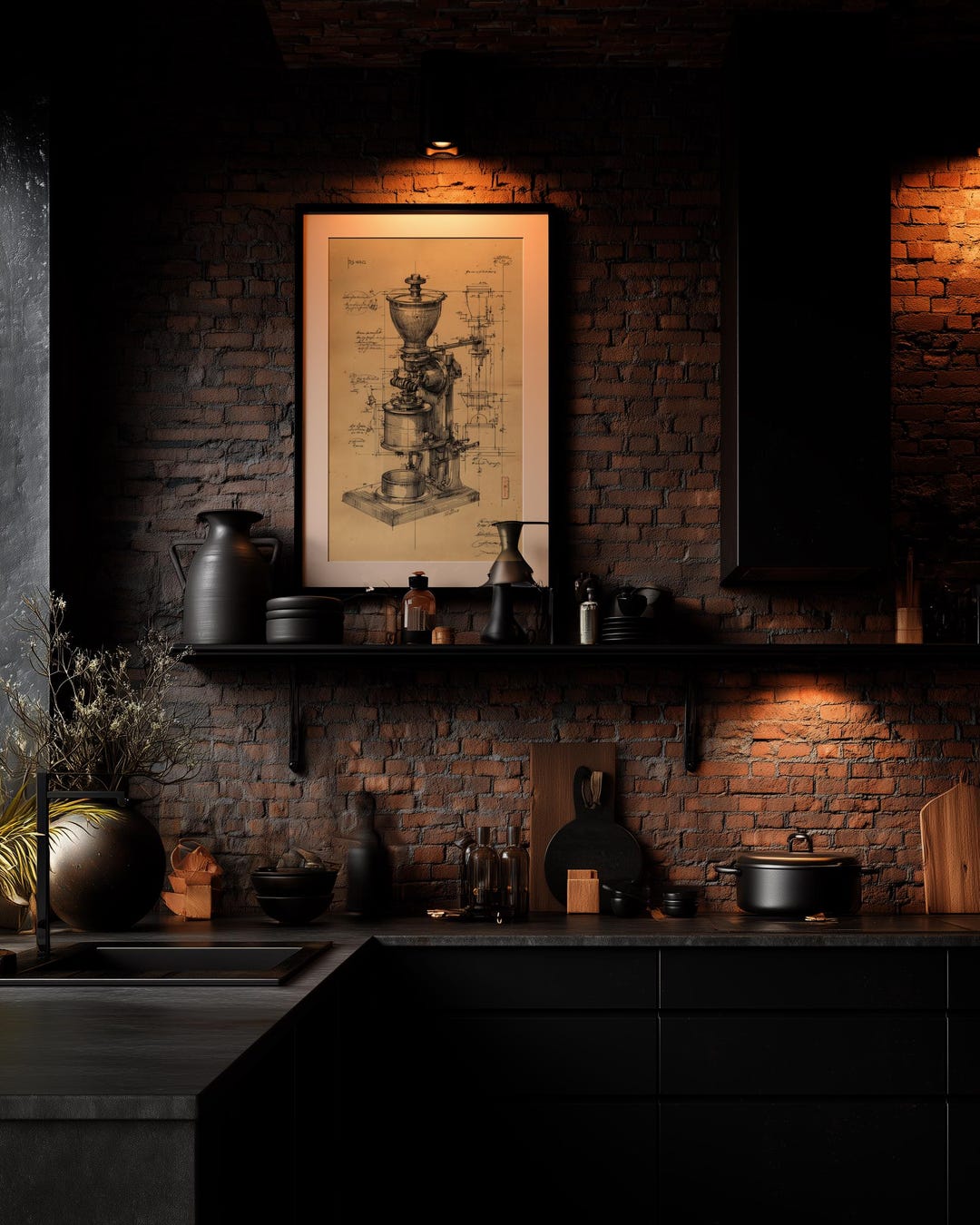 Coffee Grinder Blueprint Inspired Industrial Kitchen Wall Art - Etsy