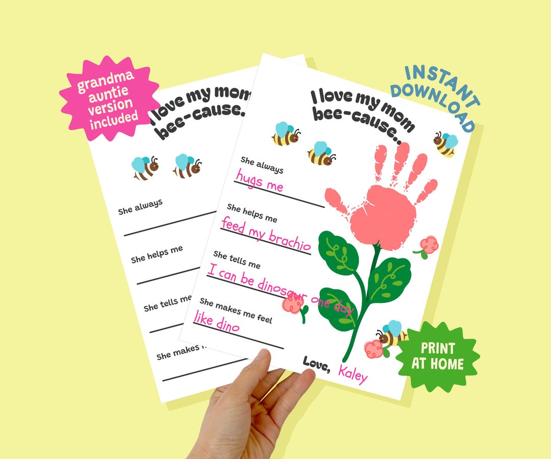 Mother's Day Handprint Craft: "i Love My Mom Bee-cause" Printable ...