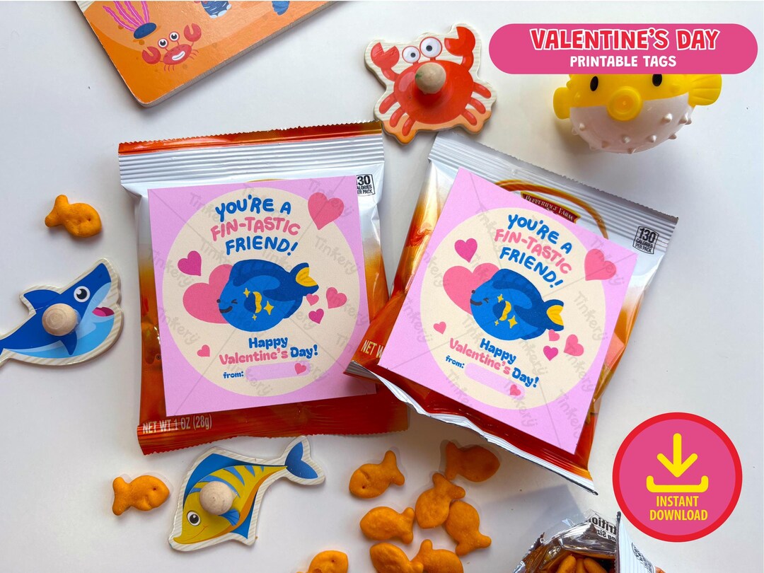 Printable Gold Fish Valentines Day Gift Tag,kids Classroom Fun ...