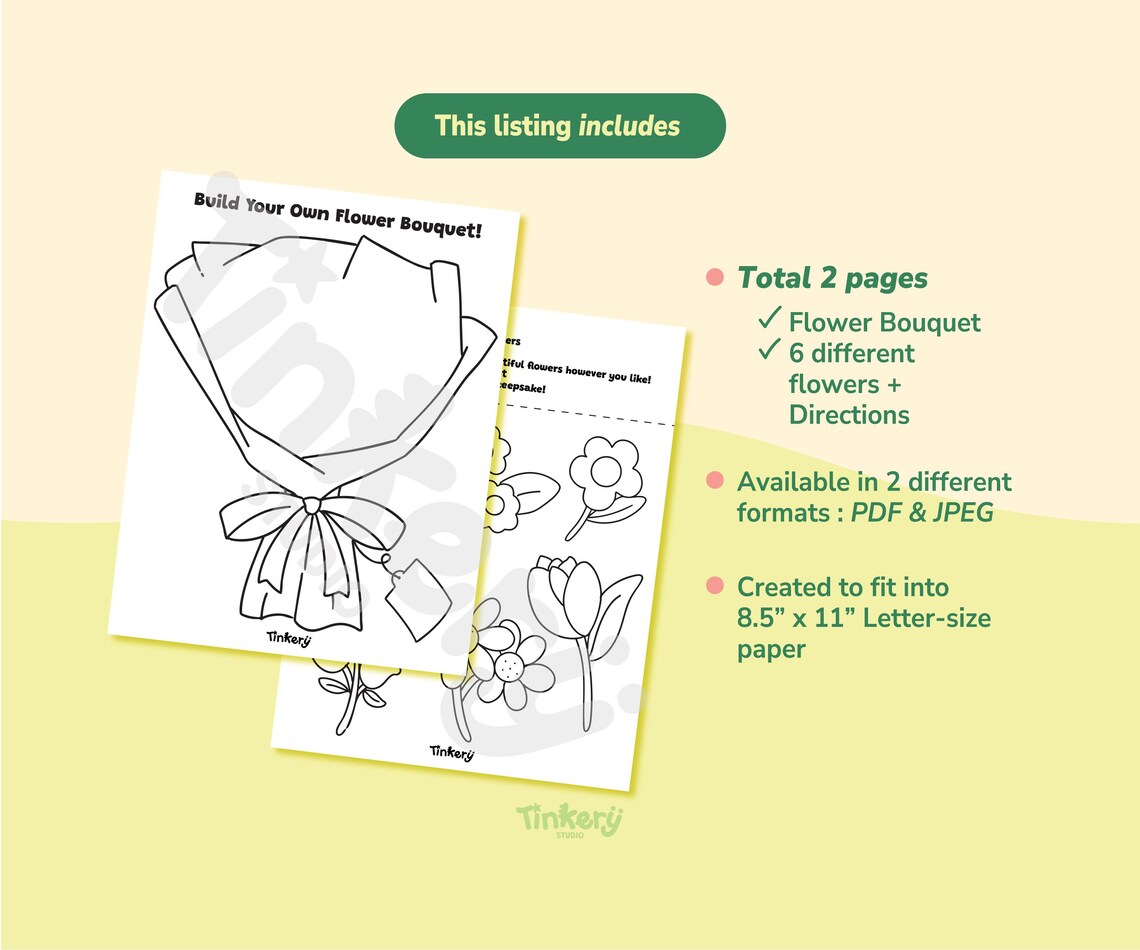 Flower Bouquet Craft: Kids Coloring Page, Cut & Paste Activity (PDF Printable) - Etsy